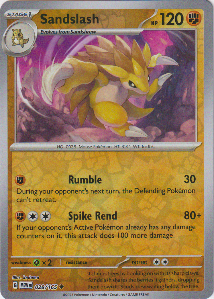 Sandslash - 028/165 - Scarlet & Violet 151 - Reverse Holo – Card Cavern Trading Cards, LLC