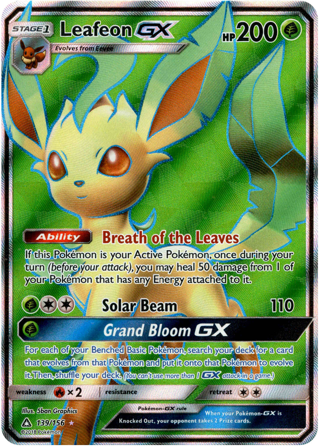 Leafeon GX Full Art - 139/156 - Ultra Prism - Holo – Card Cavern ...