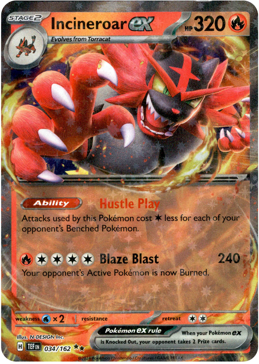 Incineroar ex - 034/162 - Temporal Forces - Holo – Card Cavern Trading ...