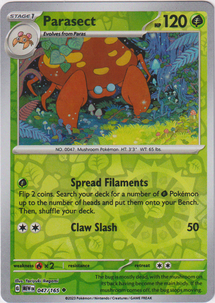 Parasect - 047/165 - Scarlet & Violet 151 - Reverse Holo – Card Cavern Trading Cards, LLC