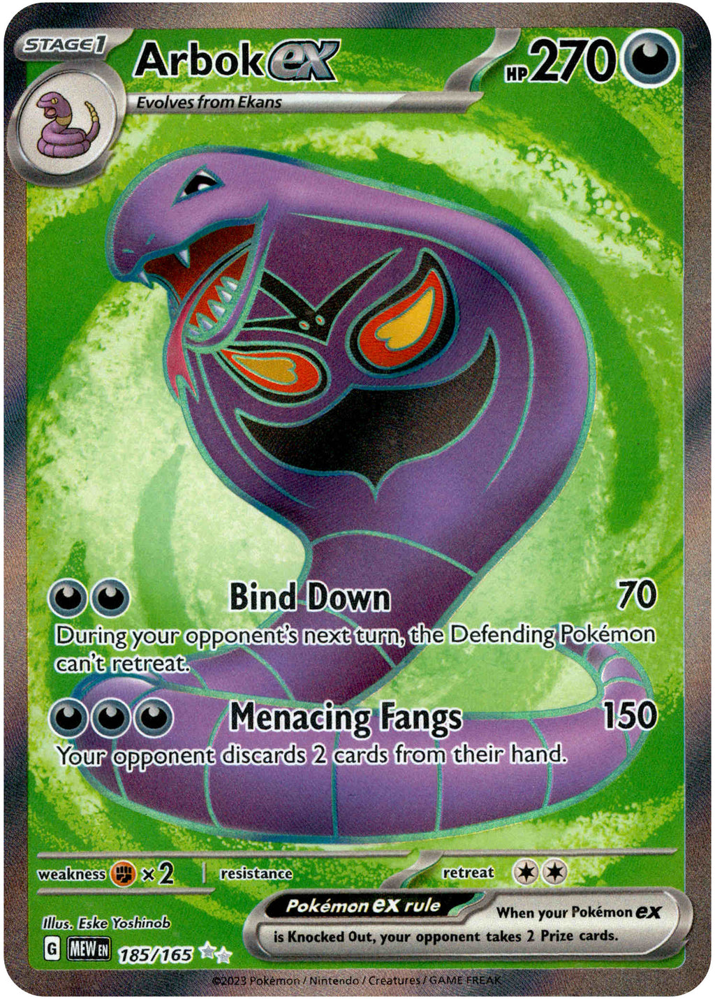 Arbok ex - 185/165 - Scarlet & Violet 151 – Card Cavern Trading Cards, LLC