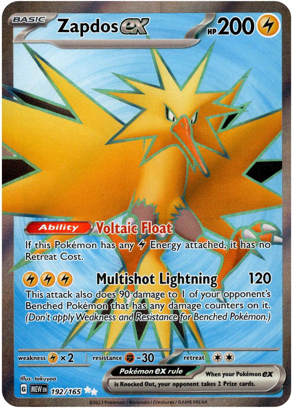 Zapdos ex - 192/165 - Scarlet & Violet 151 - Holo – Card Cavern Trading ...