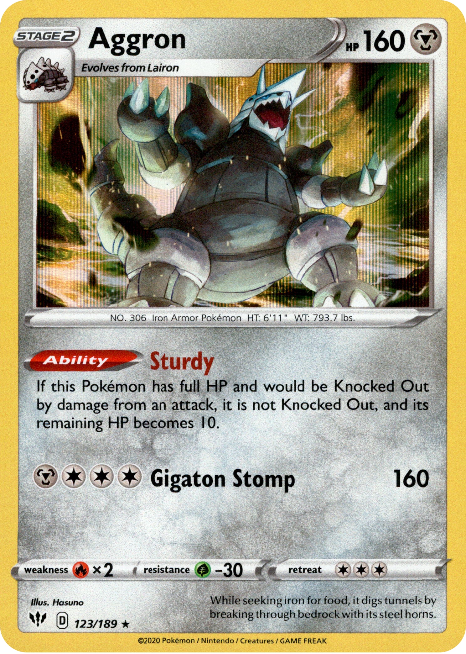 Aggron - 123/189 - Darkness Ablaze - Holo – Card Cavern Trading Cards, LLC