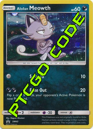Alolan Meowth SM43 PTCGL Code – Card Cavern Trading Cards, LLC