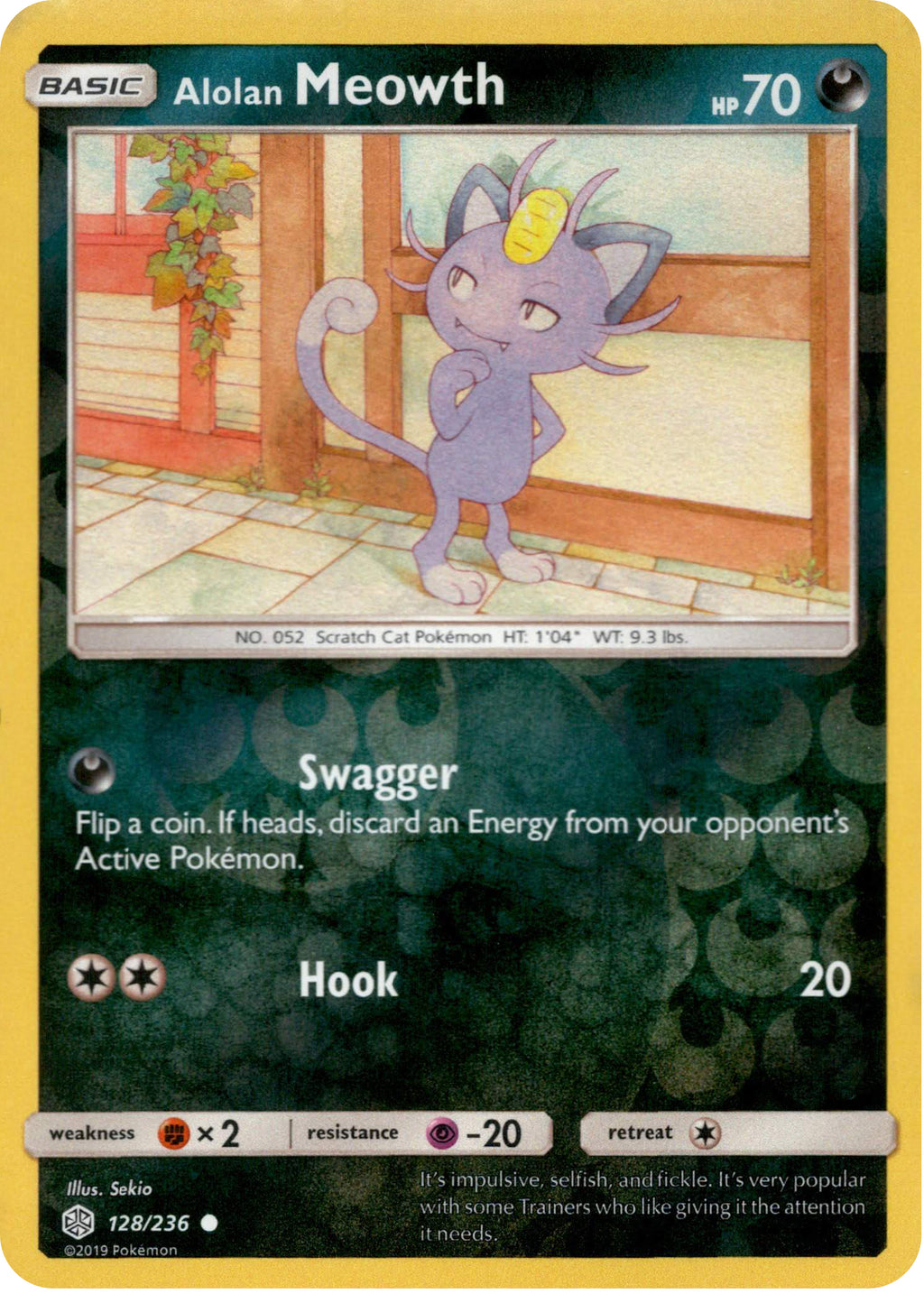 Alolan Meowth - 128/236 - Cosmic Eclipse - Reverse Holo – Card Cavern ...