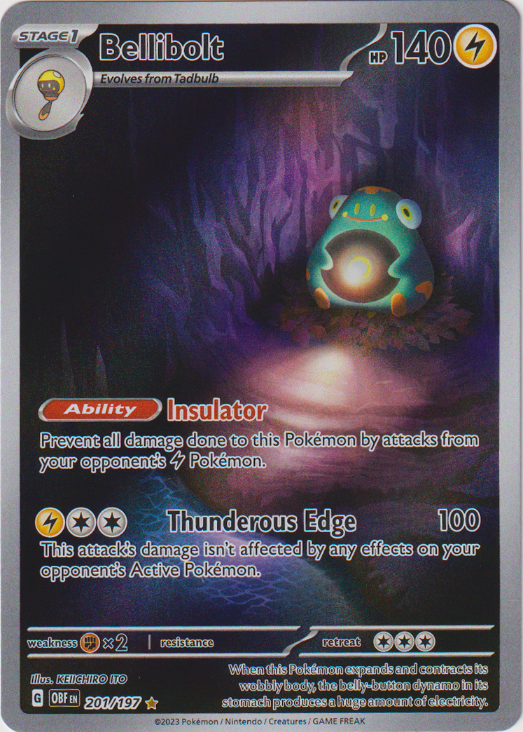 Bellibolt - 201/197 - Obsidian Flames - Holo – Card Cavern Trading Cards, LLC