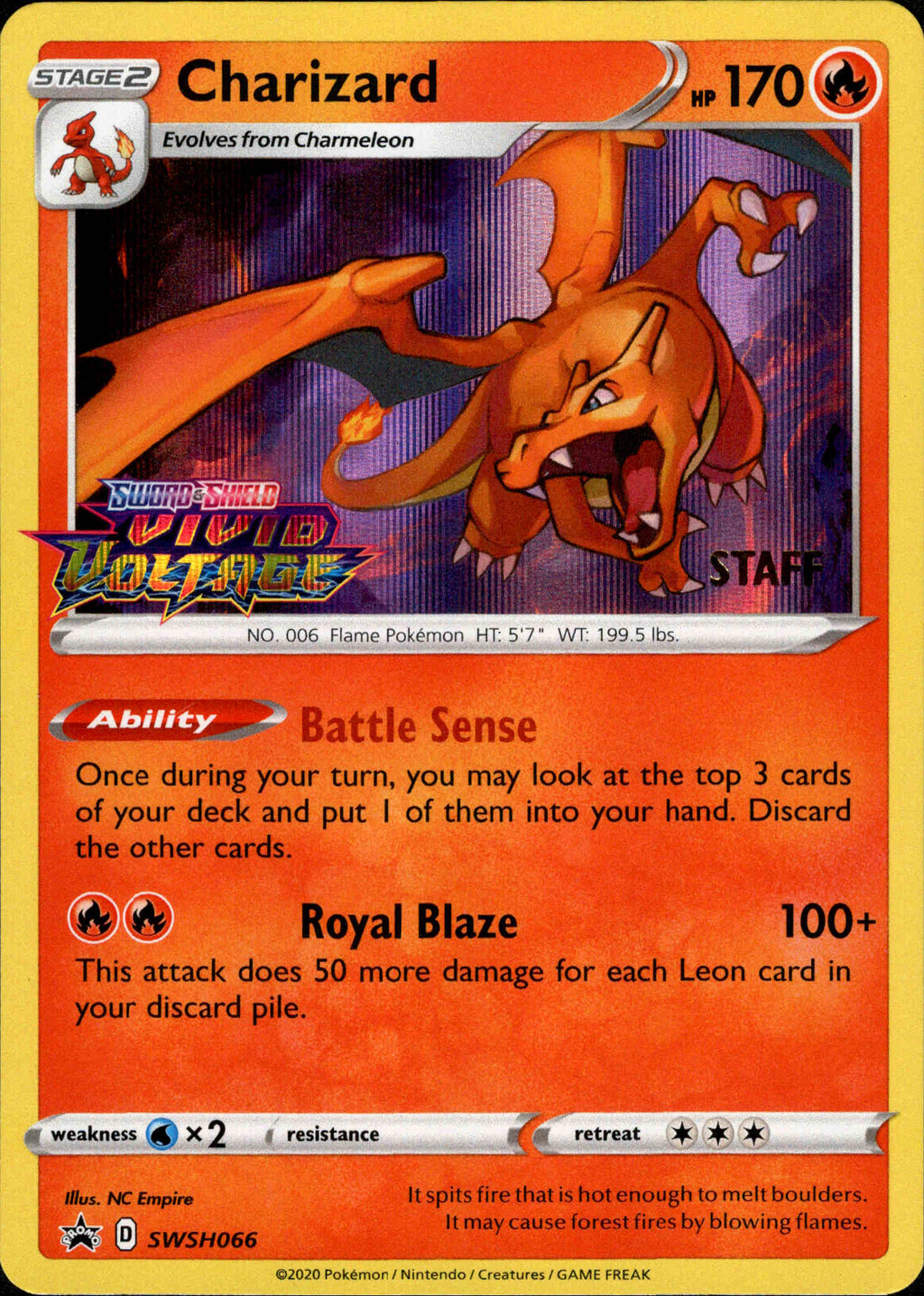 Charizard Prerelease (Staff) - SWSH066 - Sword & Shield Promo – Card ...