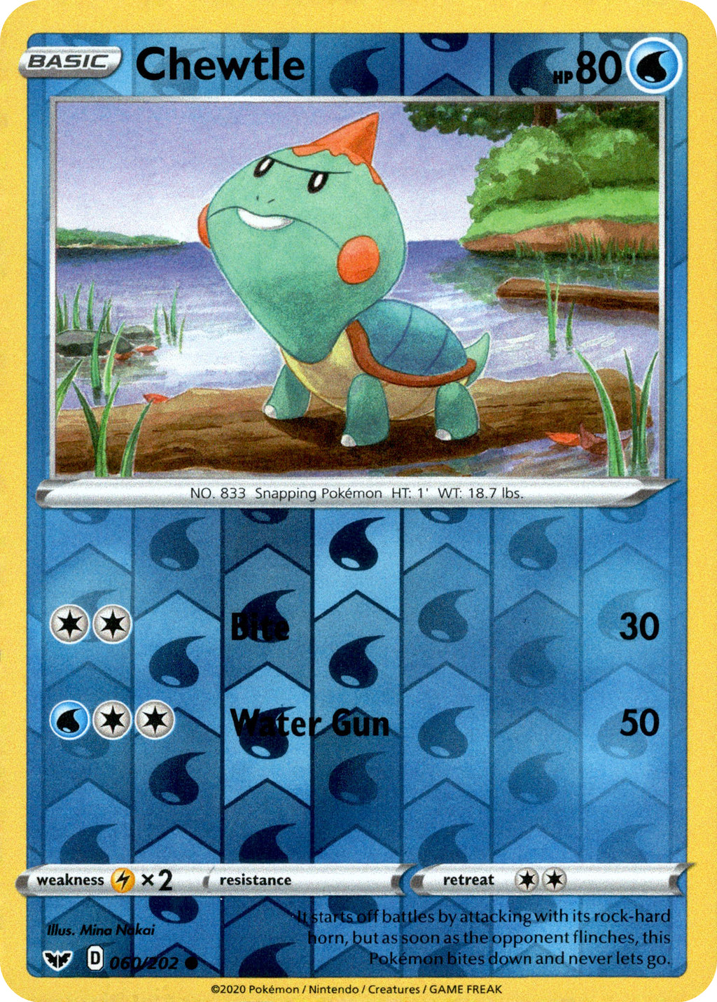 Chewtle - 60/202 - Sword & Shield - Reverse Holo – Card Cavern Trading ...