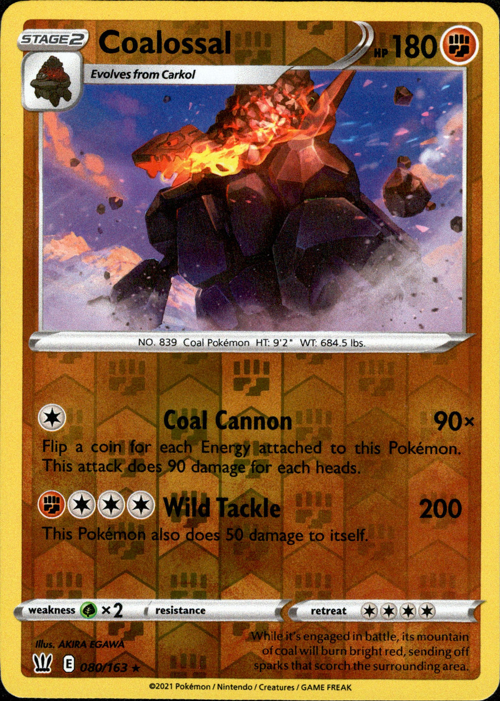 Coalossal - 080/163 - Battle Styles - Reverse Holo – Card Cavern ...