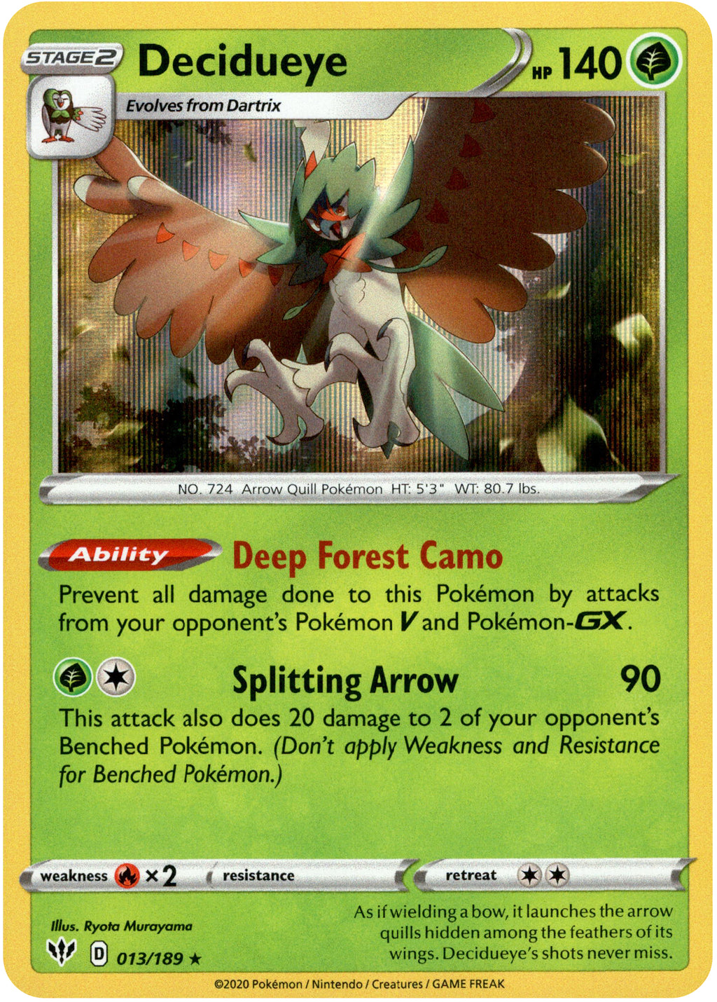 Decidueye - 13/189 - Darkness Ablaze - Holo – Card Cavern Trading Cards ...