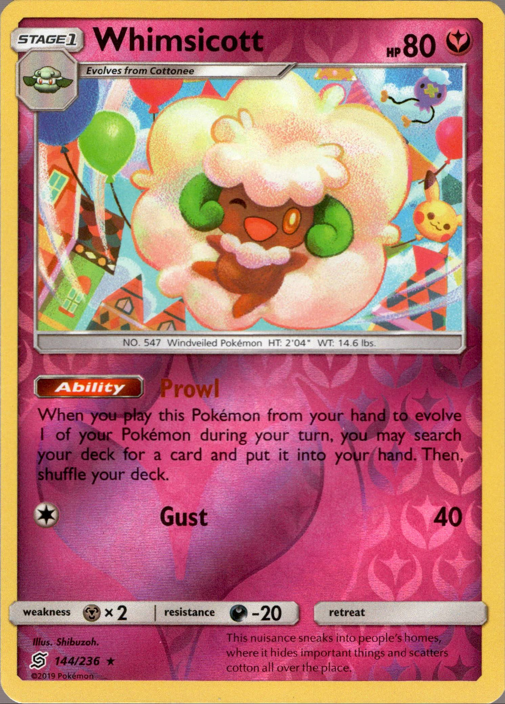 Whimsicott - 144/236 - Unified Minds - Reverse Holo – Card Cavern ...