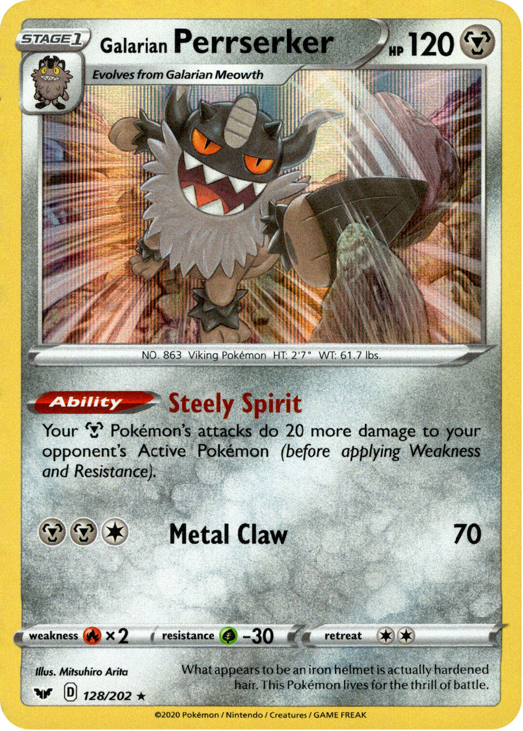 Galarian Perrserker - 128/202 - Sword & Shield - Holo – Card Cavern ...
