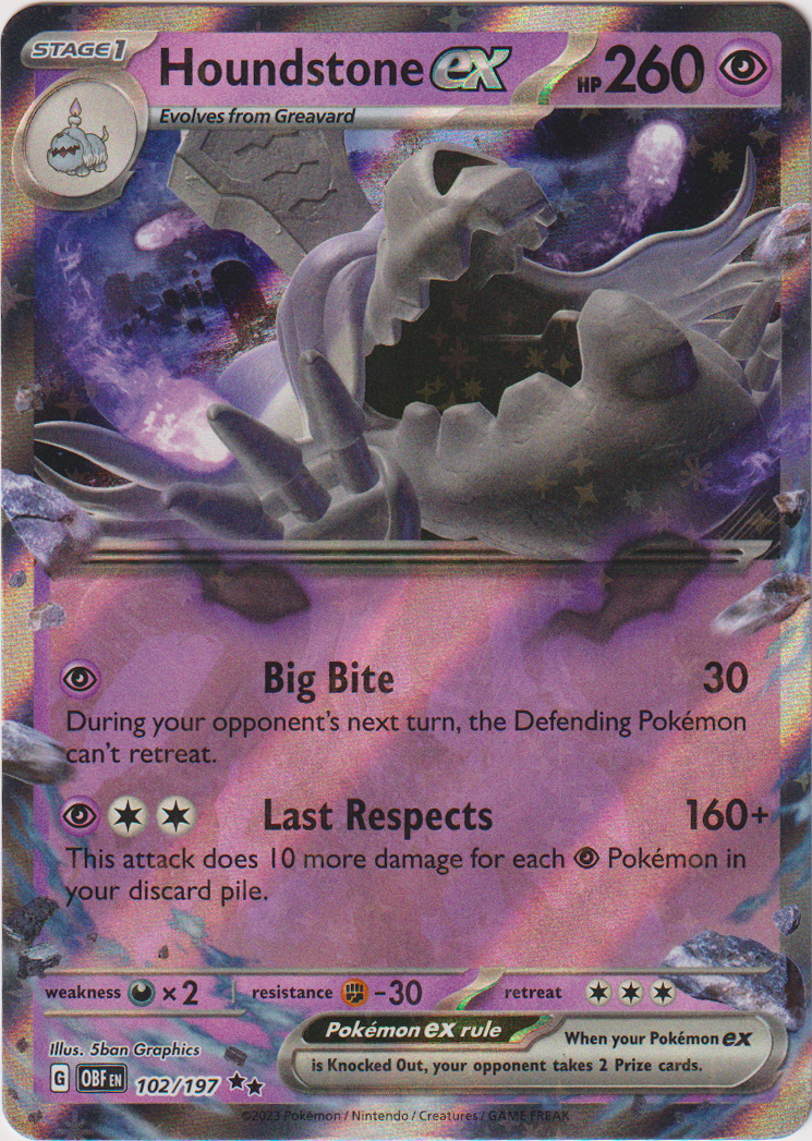 Houndstone ex - 102/197 - Obsidian Flames - Holo – Card Cavern Trading ...