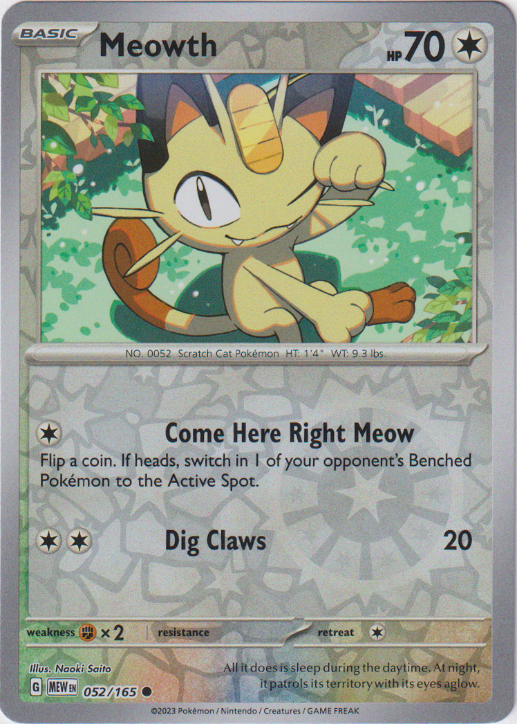 Meowth - 052/165 - Scarlet & Violet 151 - Reverse Holo – Card Cavern ...