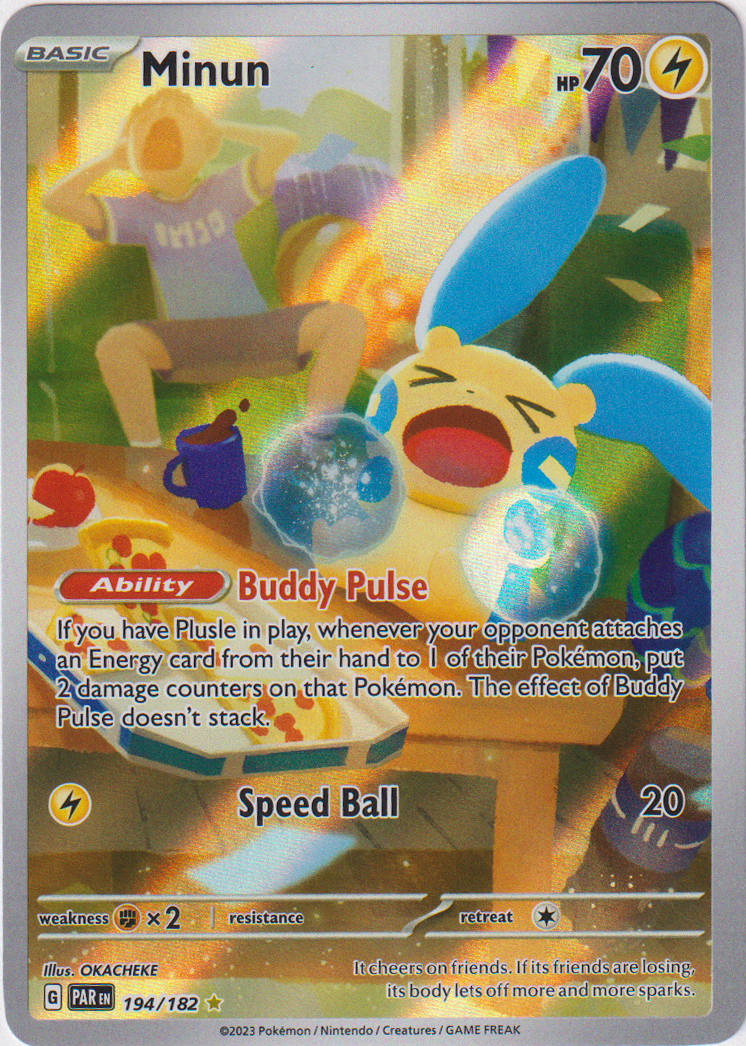 Minun - 194/182 - Paradox Rift - Holo – Card Cavern Trading Cards, LLC