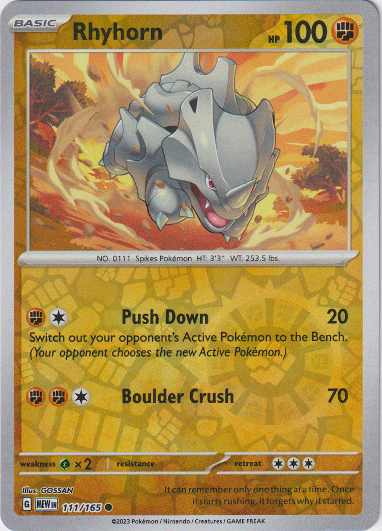 Rhyhorn - 111/165 - Scarlet & Violet 151 - Reverse Holo – Card Cavern ...