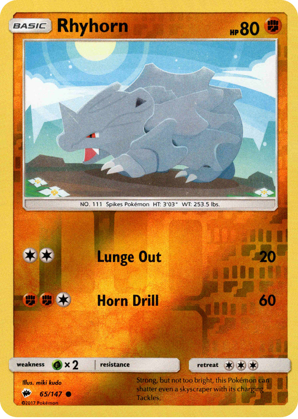 Rhyhorn - 65/147 - Burning Shadows - Reverse Holo – Card Cavern Trading ...