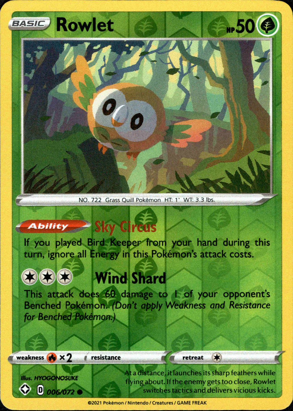 Rowlet - 006/072 - Shining Fates - Reverse Holo – Card Cavern Trading ...