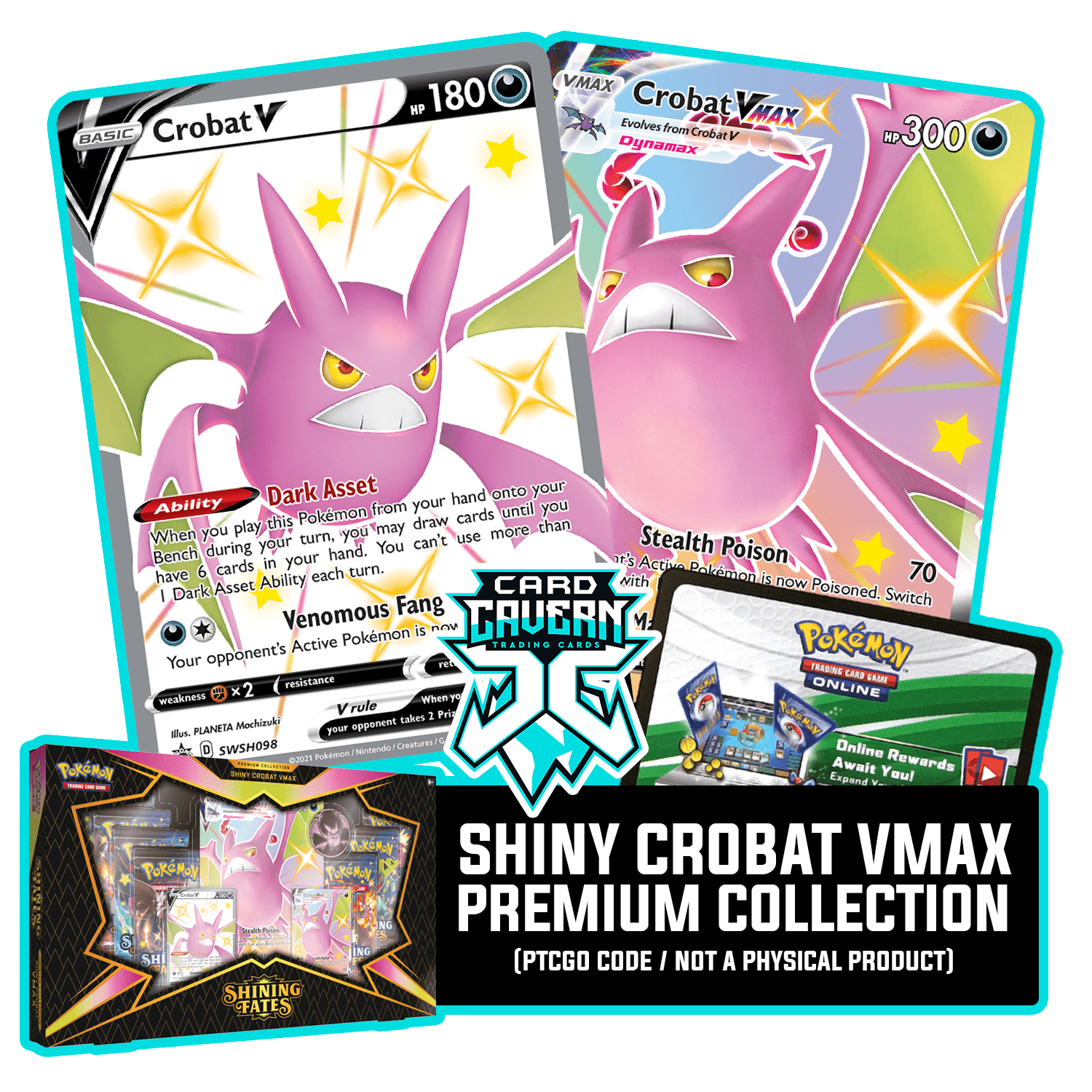 Shiny Crobat VMax Premium Collection PTCGO Code – Card Cavern Trading ...