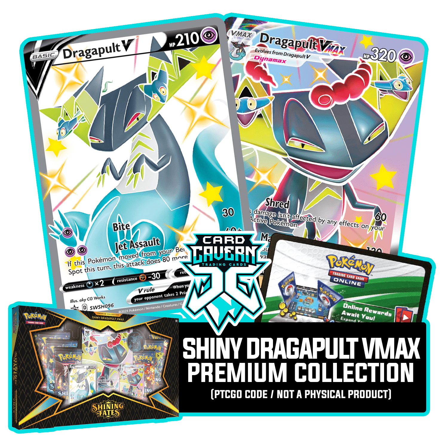 Shiny Dragapult VMax Premium Collection PTCGO Code – Card Cavern ...