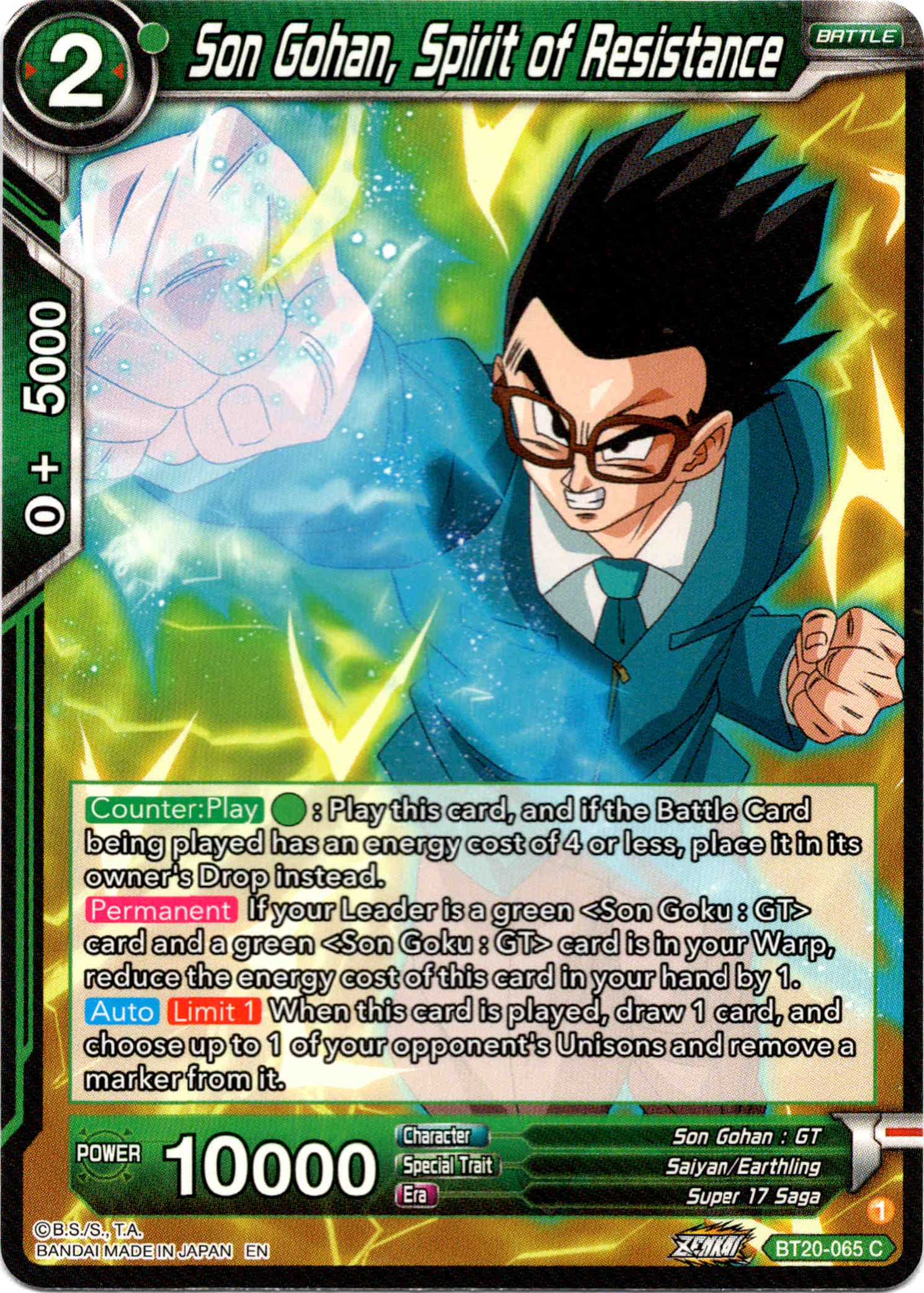 Son Gohan, Spirit of Resistance - BT20-065 C - Power Absorbed – Card ...