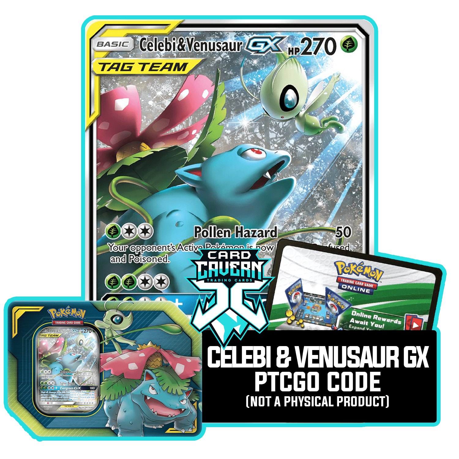 Spring 2019 Tag Team Tin: Celebi & Venusaur GX - PTCGO Code – Card ...