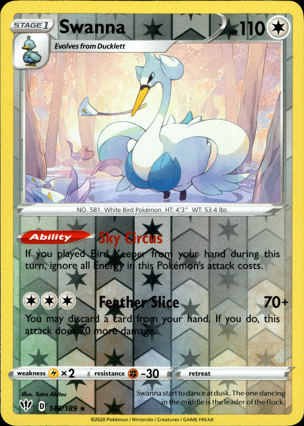 Swanna - 149/189 - Darkness Ablaze - Reverse Holo – Card Cavern Trading ...