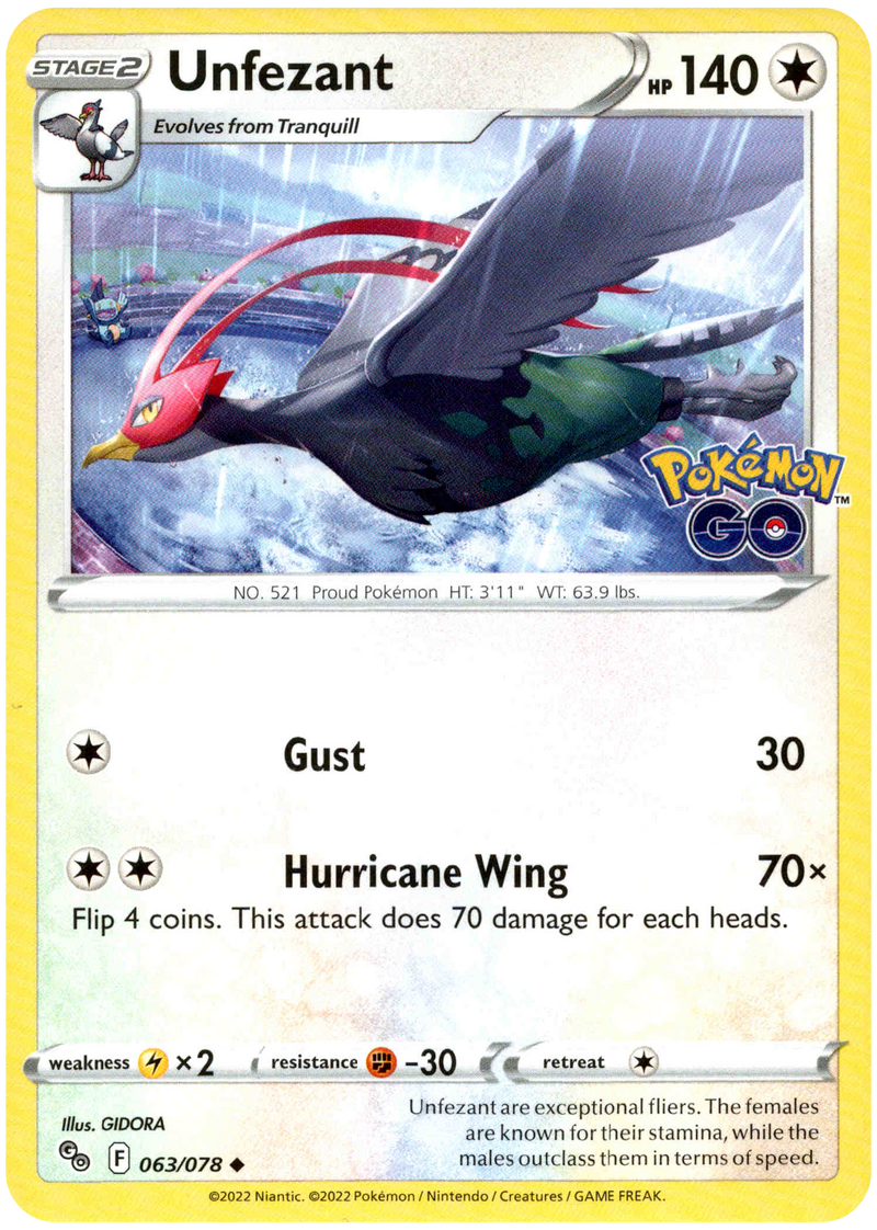 Unfezant - 063/078 - Pokemon Go – Card Cavern Trading Cards, LLC