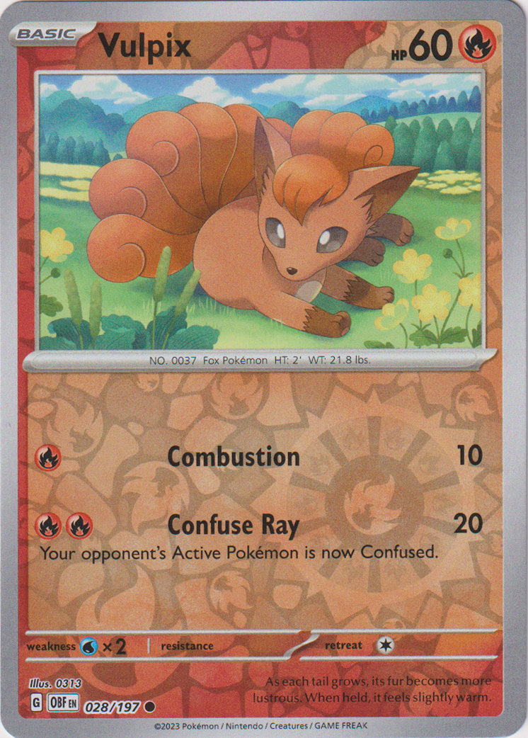 Vulpix - 028/197 - Obsidian Flames - Reverse Holo – Card Cavern Trading ...