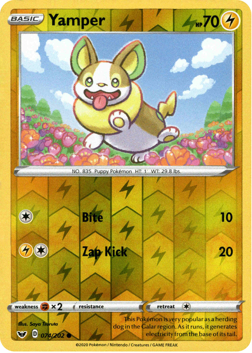 Yamper - 74/202 - Sword & Shield - Reverse Holo – Card Cavern Trading ...