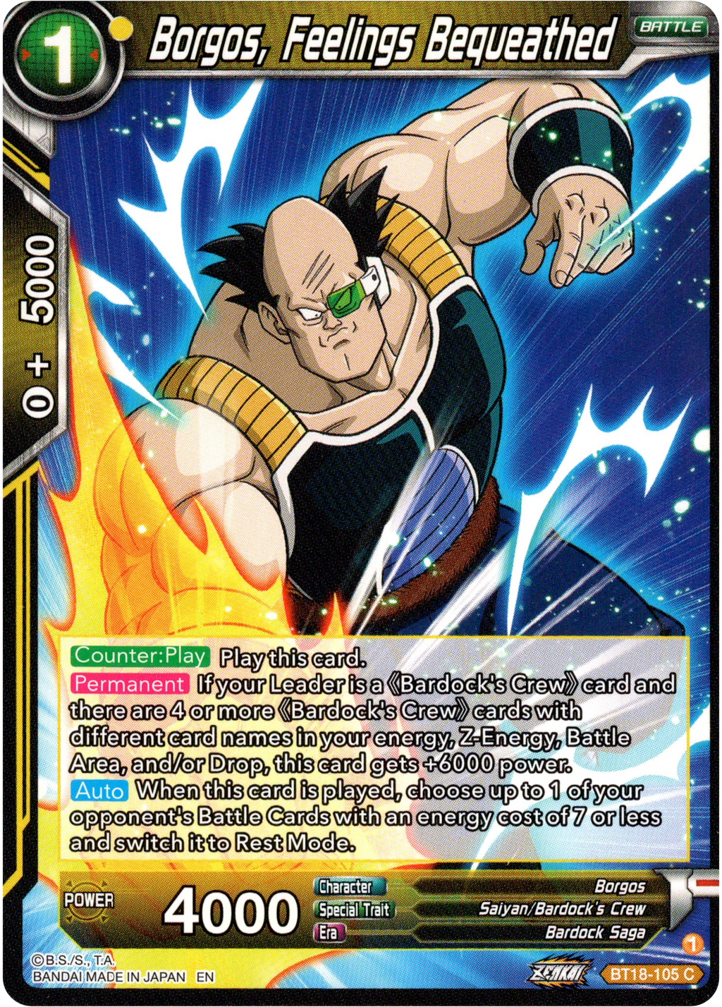 Borgos, Feelings Bequeathed - BT18-105 - Dawn of the Z-Legends – Card ...