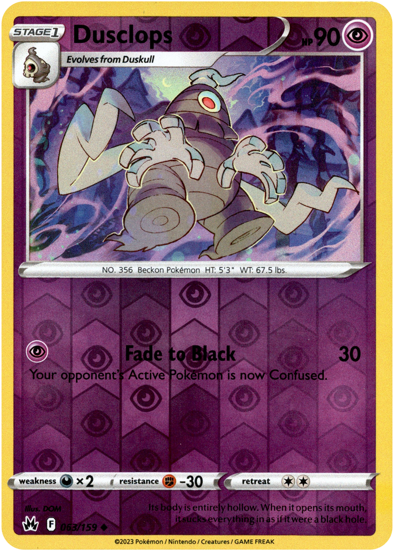 Dusclops - 063/159 - Crown Zenith - Reverse Holo – Card Cavern Trading ...