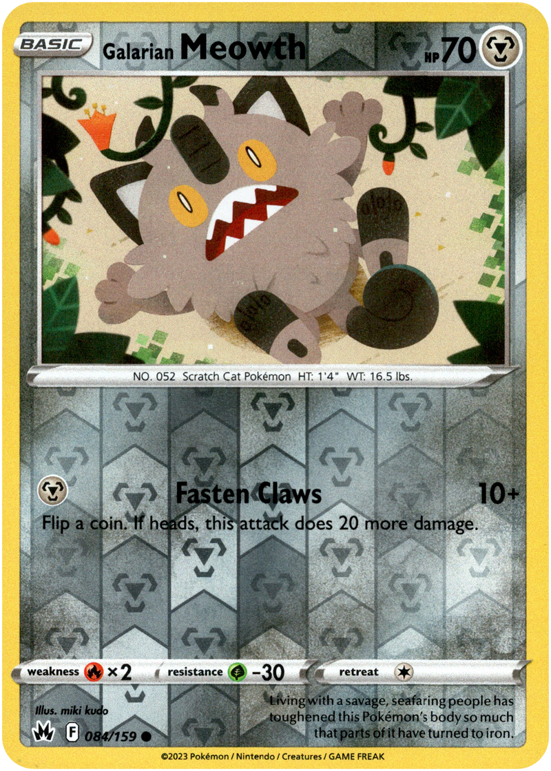 Galarian Meowth - 084/159 - Crown Zenith - Reverse Holo – Card Cavern ...
