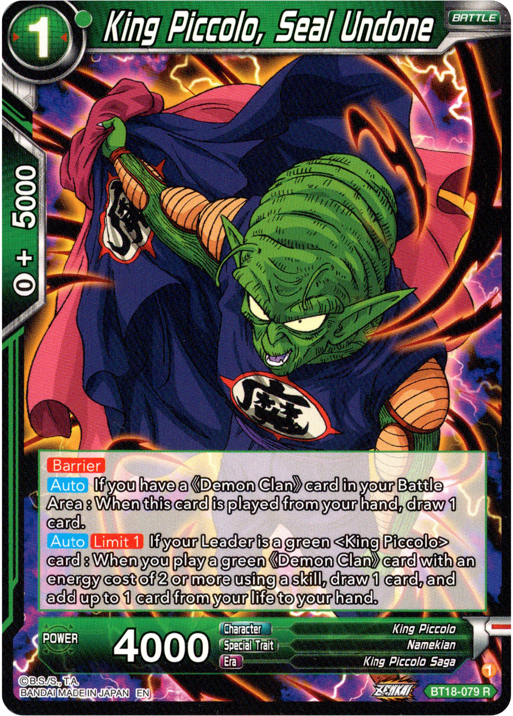 King Piccolo, Seal Undone - BT18-079 - Dawn of the Z-Legends – Card ...
