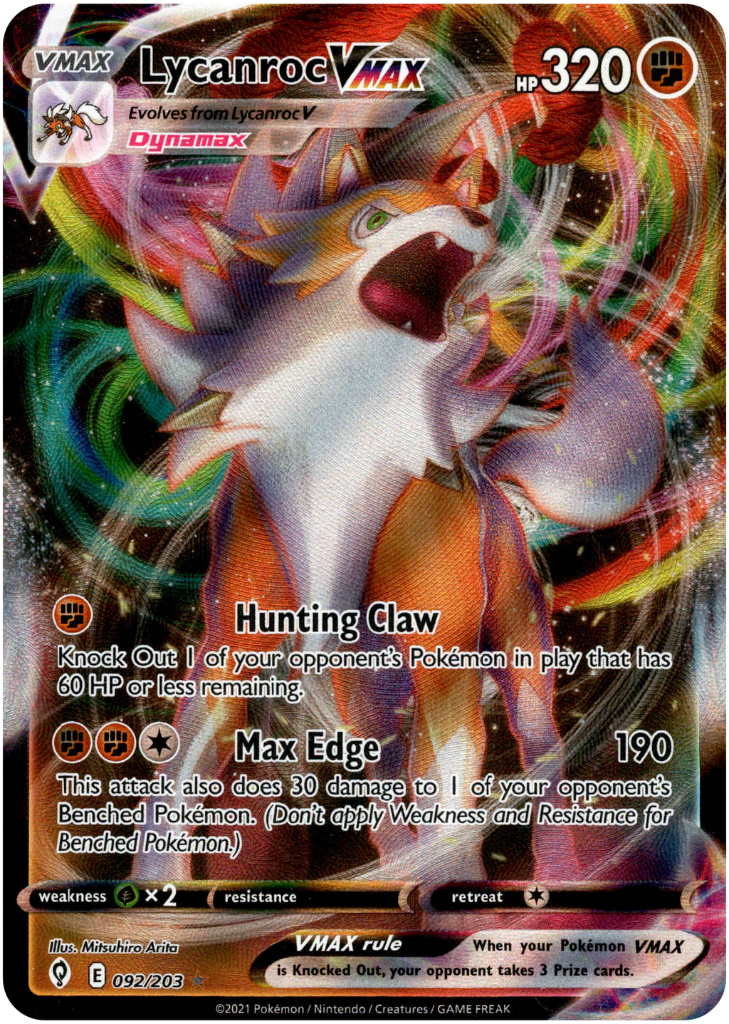 Lycanroc VMAX - 092/203 - Evolving Skies – Card Cavern Trading Cards, LLC