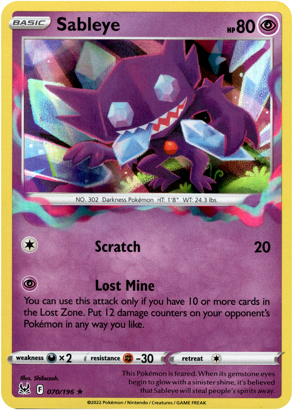 Sableye - 070/196 - Lost Origin - Holo – Card Cavern Trading Cards, LLC