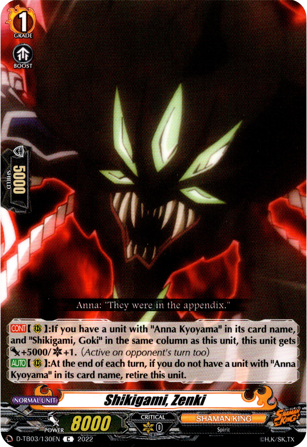 Shikigami, Zenki - D-TB03/130EN - Shaman King – Card Cavern Trading ...
