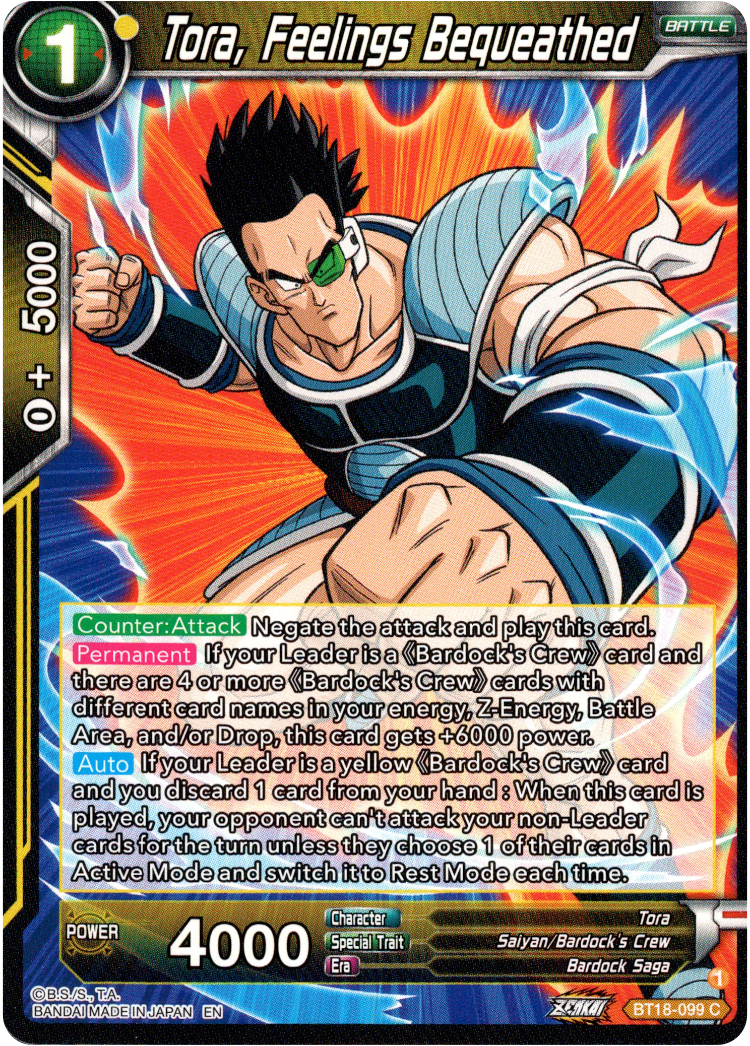 Tora, Feelings Bequeathed - BT18-099 - Dawn of the Z-Legends – Card ...